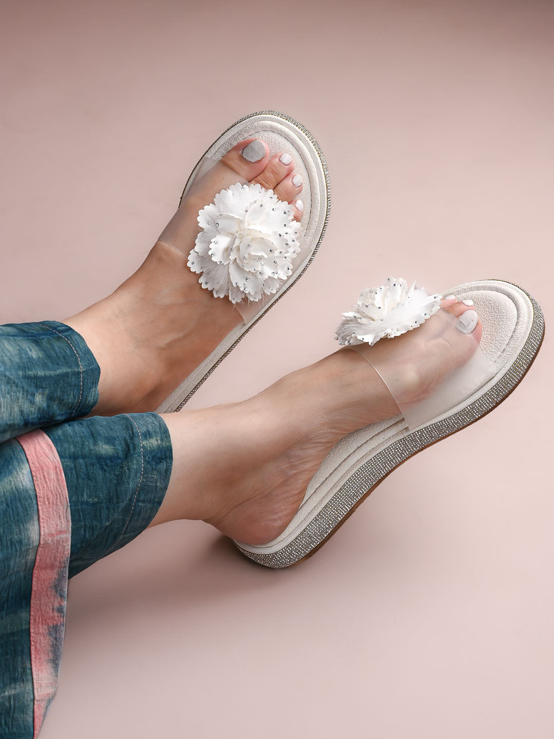 Alberto Torresi White Floral Slide Sandals – Elegant Party Wear with C