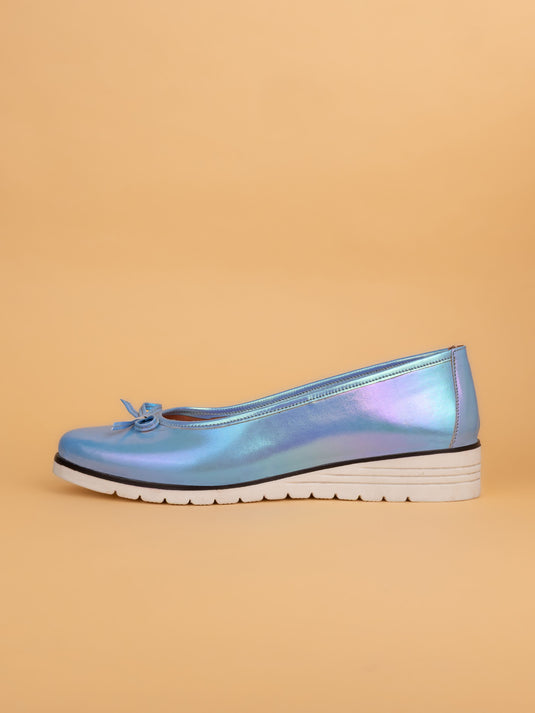 Alberto Torresi Blue Synthetic Ballet Flats With And Tpr Platform Sole