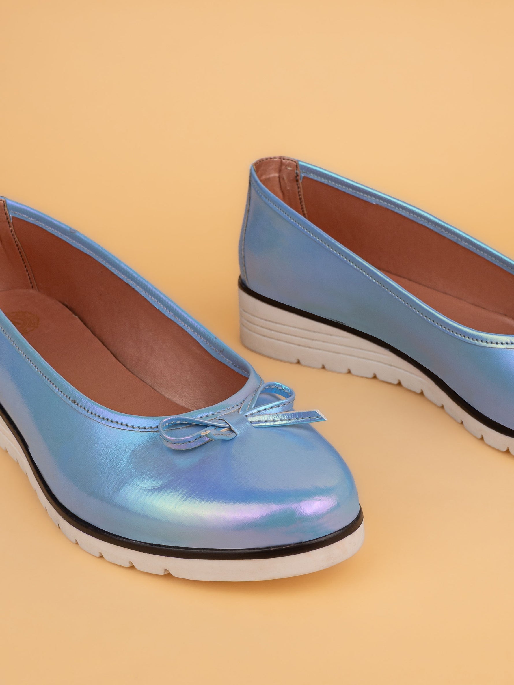 Alberto Torresi Blue Synthetic Ballet Flats With And Tpr Platform Sole