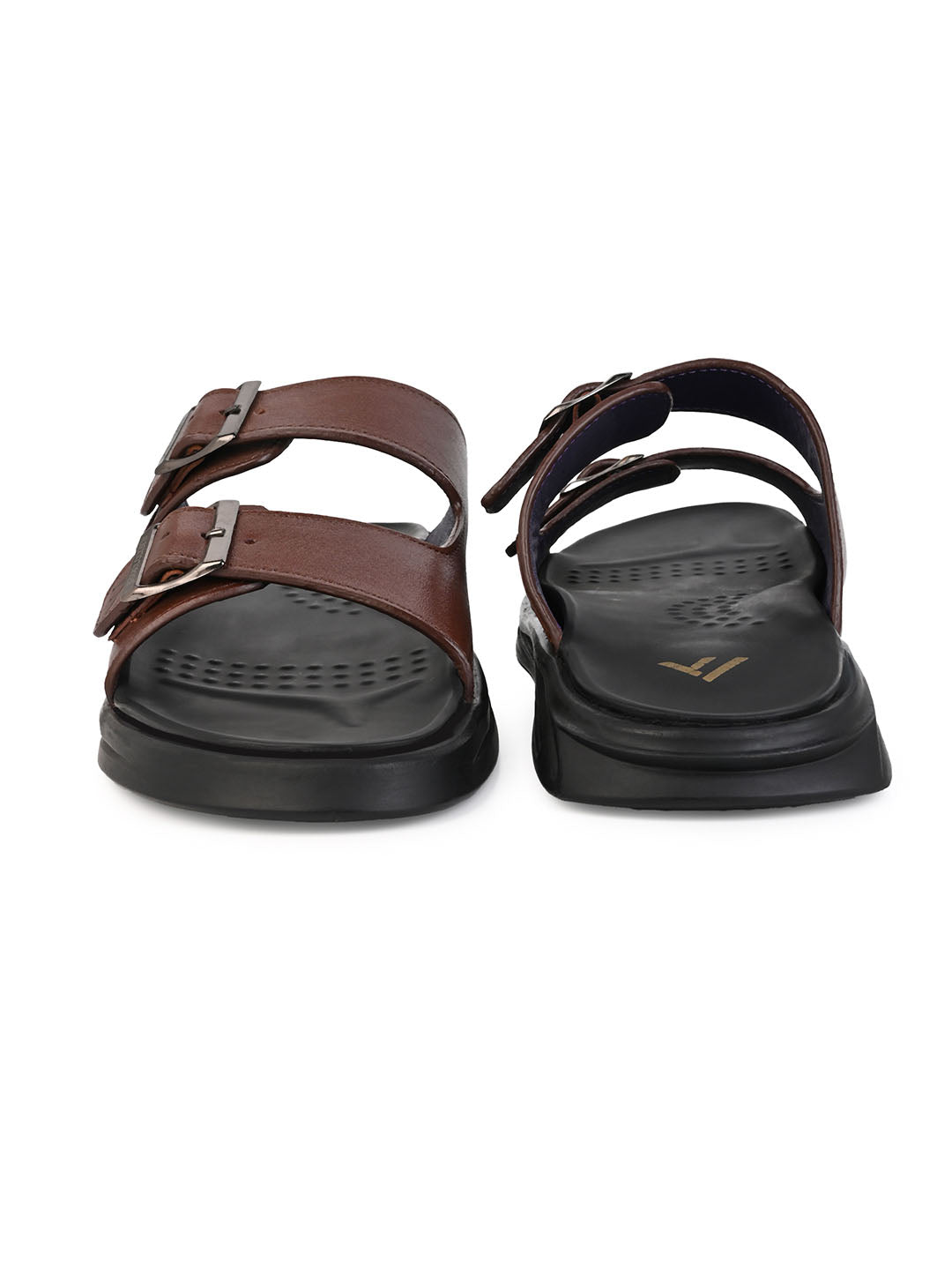 Alberto Torresi Men's Brown Leather Two-Strap Slide Slippers and Comfo